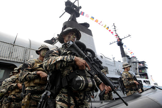 Filipino Navy Seals Stand Guard Outside Editorial Stock Photo - Stock ...