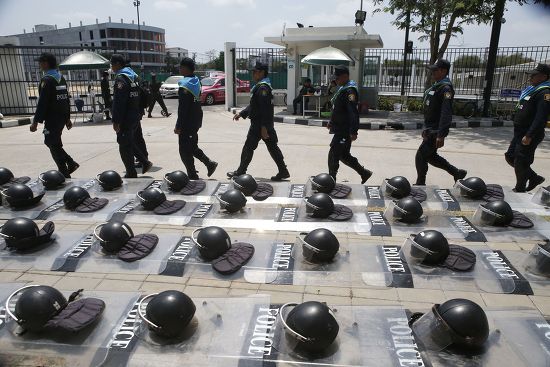 Thai Police Patrol Past Riot Helmets Editorial Stock Photo - Stock ...