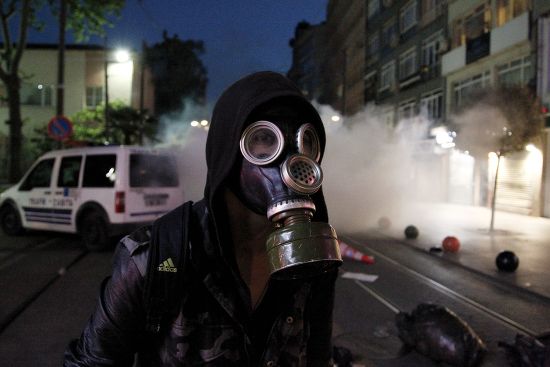 Protestor Wearing Gas Mask During Clashes Editorial Stock Photo - Stock ...