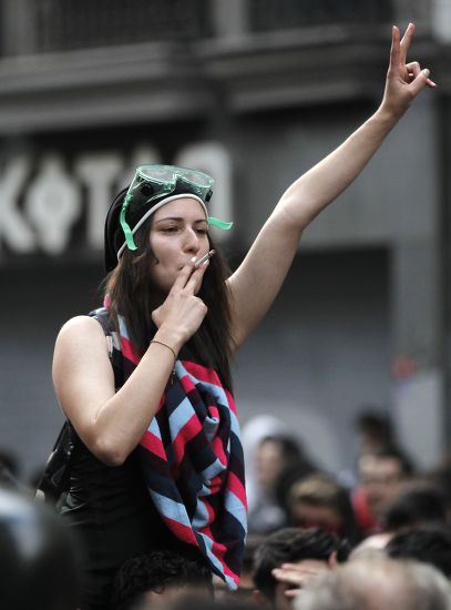 Female Protestor Smokes Cigarette Flashes Vsign Editorial Stock Photo ...