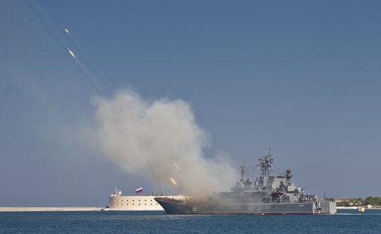 Russian Battle Ship Launches Rockets During Editorial Stock Photo ...