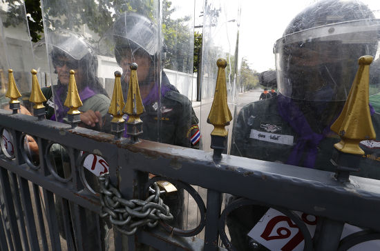 Locked Gates Guarded By Thai Riot Editorial Stock Photo - Stock Image ...