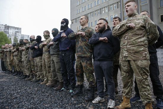 Volunteers Azov Battalion Stand Line During Editorial Stock Photo ...