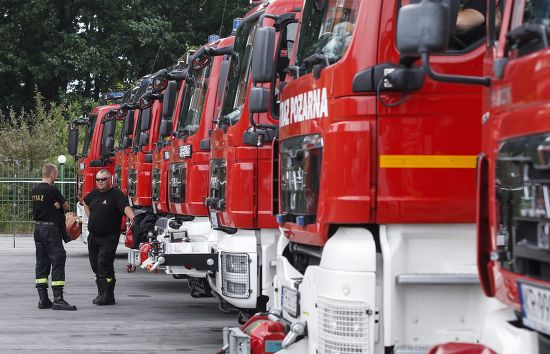 Polish Firefighters Stand Next Trucks Polish Editorial Stock Photo ...