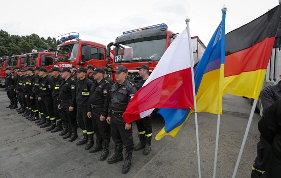 Polish Firefighters Stand Line Next National Editorial Stock Photo ...