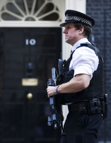 Armed British Police Officer Patrols Front Editorial Stock Photo ...