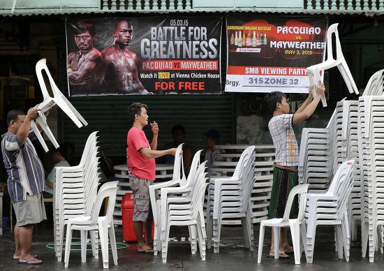 Filipinos Prepare Monoblock Chairs Be Used Editorial Stock Photo ...