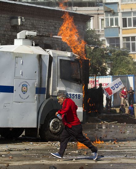 Protestor Runs Past Burning Riot Police Editorial Stock Photo - Stock ...