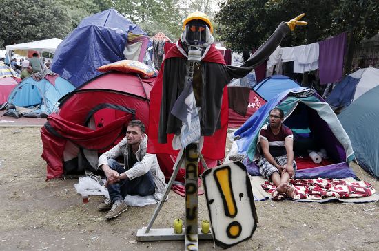 Activists Sit Behind Scarecrow Gas Mask Editorial Stock Photo - Stock ...