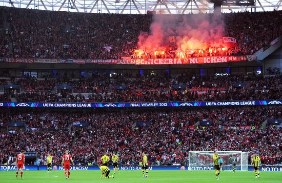 Fans Bayern Munich Light Flares During Editorial Stock Photo - Stock ...