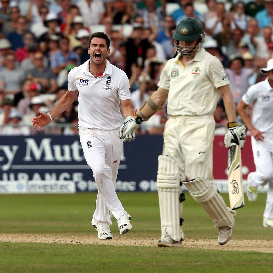 Englands Jimmy Anderson Bowls Australias Chris Editorial Stock Photo ...