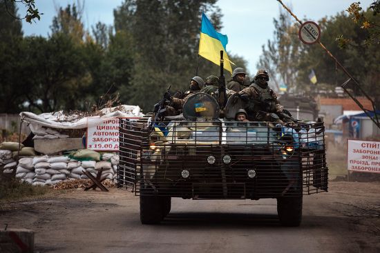 Ukrainian Soldiers Drive On Armored Personnel Editorial Stock Photo ...
