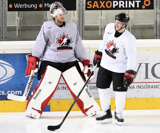 Canadas Sidney Crosby R Goalie Mike Editorial Stock Photo - Stock Image ...