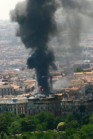 View Thick Black Column Smoke Downtown Editorial Stock Photo - Stock ...