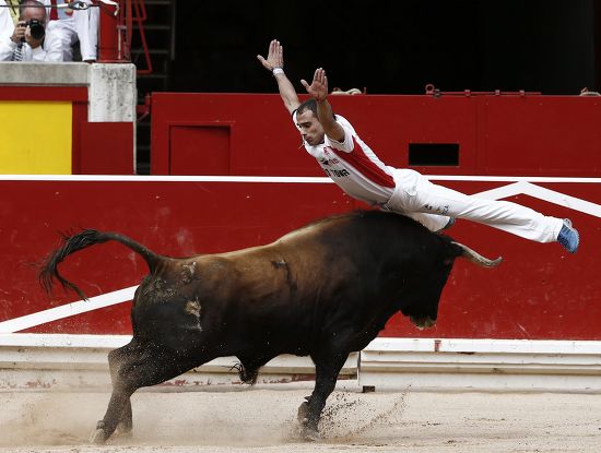 Man Tries Jumps Over Bull During Editorial Stock Photo - Stock Image ...