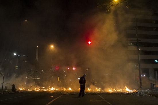 Man Walks Close Fire Barricade During Editorial Stock Photo - Stock ...