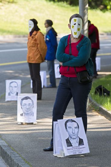 Masked Demonstrators Stand Behind Portraits Chernobyl Editorial Stock ...