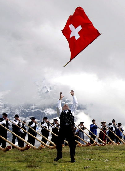 Flag Thrower Performs While Alphorn Players Editorial Stock Photo ...