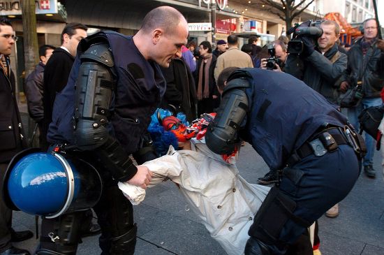 Swiss Riot Police Officers Arrest Demontrator Editorial Stock Photo ...