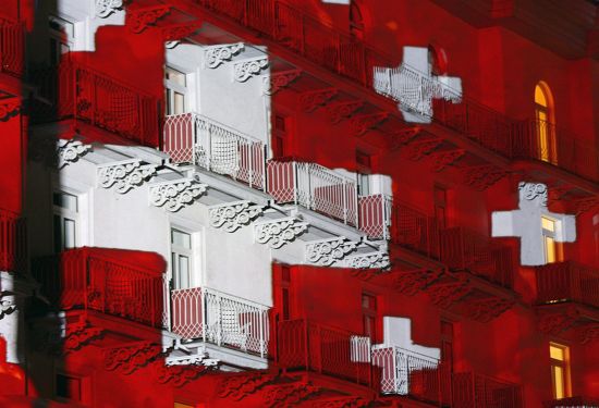 Crosses Swiss National Flag Beamed On Editorial Stock Photo - Stock ...