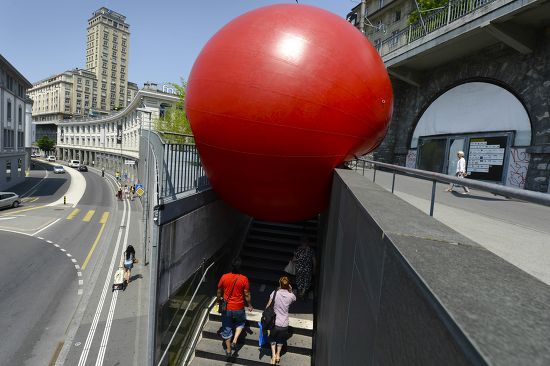 People Walk Past Huge Red Ball Editorial Stock Photo - Stock Image ...