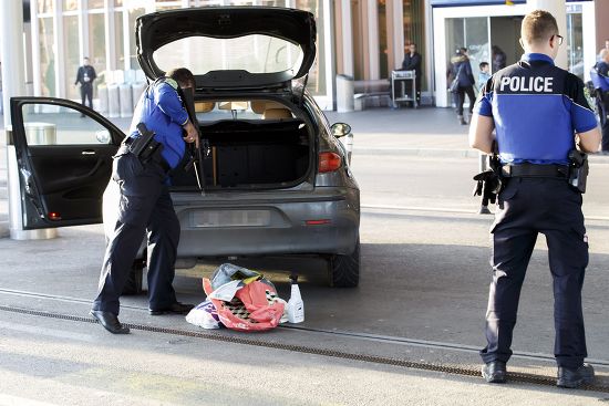 Swiss Police Officers Control Car Geneva Editorial Stock Photo - Stock ...