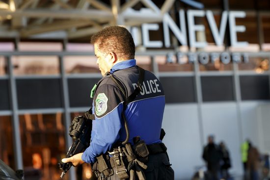 Swiss Police Officer Patrols Geneva Airport Editorial Stock Photo ...