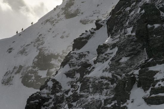 Skiers Climb Bec Des Rosses Mountain Editorial Stock Photo - Stock ...