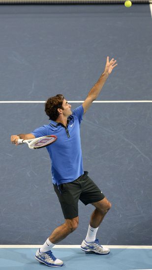 Switzerlands Roger Federer Serves Ball Brazils Editorial Stock Photo ...