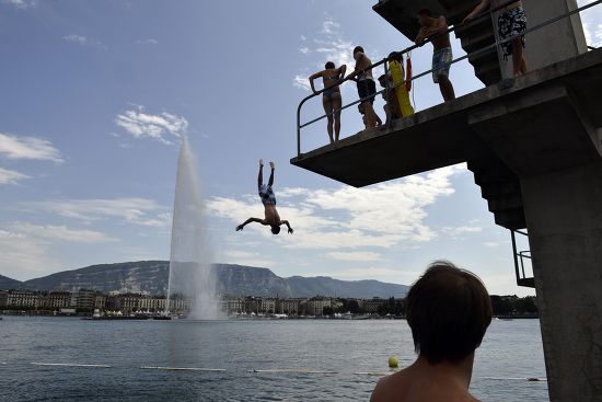 Person Jumps Diving Board Into Lake Editorial Stock Photo - Stock Image ...