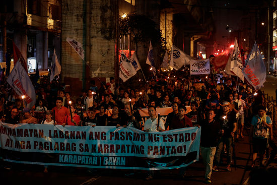 Filipino Protesters Hold Placards Torches They Editorial Stock Photo ...