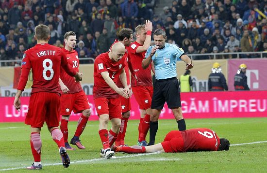 Polands Captain Robert Lewandowski Lies On Editorial Stock Photo ...