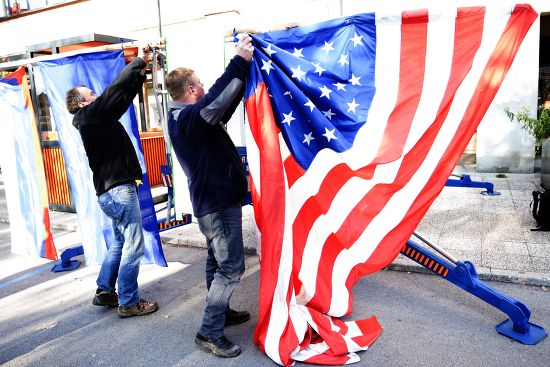 Men Hoist Us Flag Small Town Editorial Stock Photo - Stock Image ...