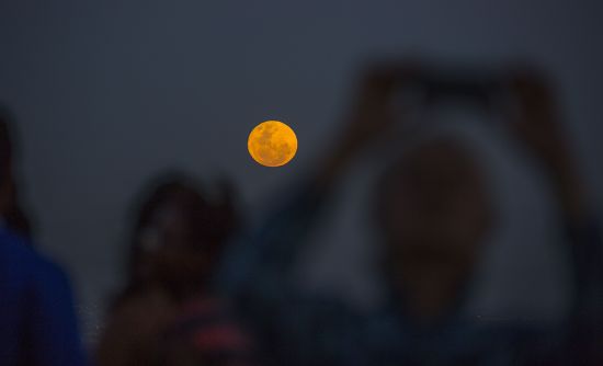 Woman Takes Cellphone Picture Supermoon Rising Editorial Stock Photo - Stock Image | Shutterstock