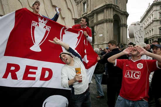 Manchester United Supporters Shout Slogans Drink Editorial Stock Photo ...