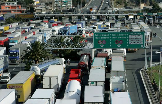 Lorries Block Highway Ventimiglia Italy Italian Editorial Stock Photo ...