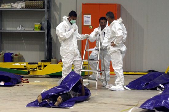 Bodies Retrieved Sea Pictured Inside Hangar Editorial Stock Photo ...