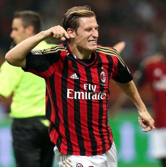 Midfielder Ac Milan Valter Birsa Jubilates Editorial Stock Photo ...