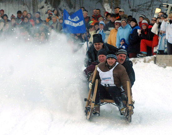 Reckless Men Race Downhill On Sled Editorial Stock Photo - Stock Image ...