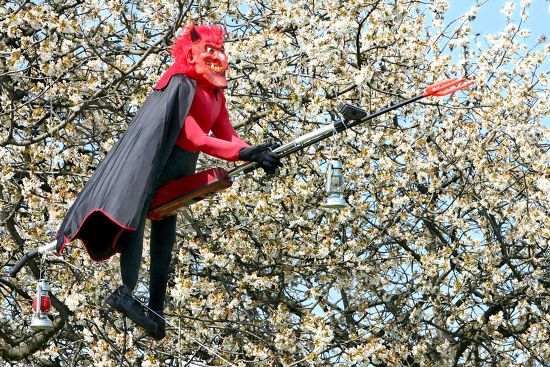 Smiling Red Devil Rides Trident Blossoming Editorial Stock Photo ...