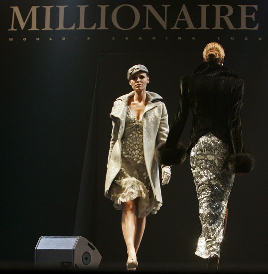 Two Models Walk Over Catwalk During Editorial Stock Photo - Stock Image ...