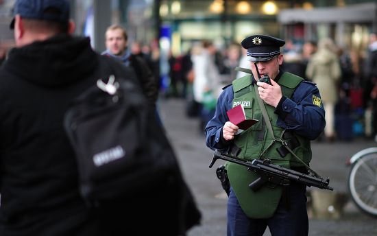 Policeman Submachine Gun Bulletproof Vest Controls Editorial Stock ...