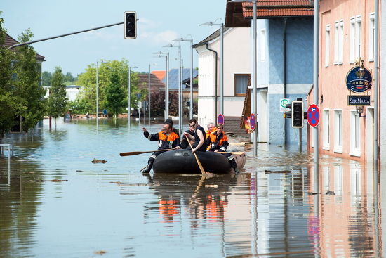 Rescue Workers Row Inflatable Raft Through Editorial Stock Photo ...