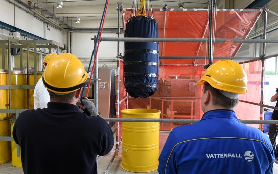 Employees Demonstrate Lifting Mechanism Barrels Stored Editorial Stock ...