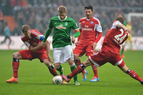 Bremens Aaron Hunt Hamburgs Marcell Jansen Editorial Stock Photo ...