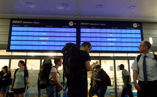 Travellers Look Empty Destination Arrival Boards Editorial Stock Photo ...