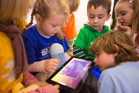 Children Play Microsoft Table Computer During Editorial Stock Photo ...