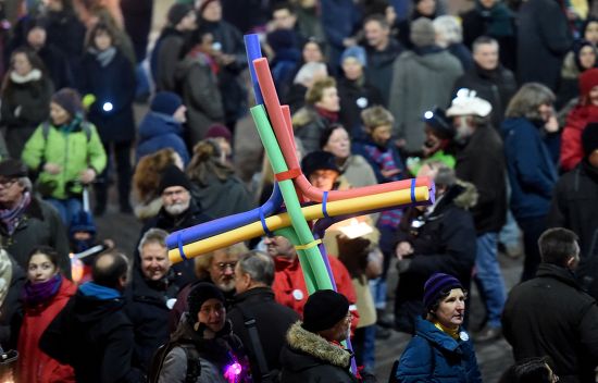 Demonstrator Carries Cross Made Pool Noodle Editorial Stock Photo ...
