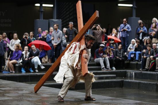 Actor Brendan Paul Carries Cross Through Editorial Stock Photo - Stock ...