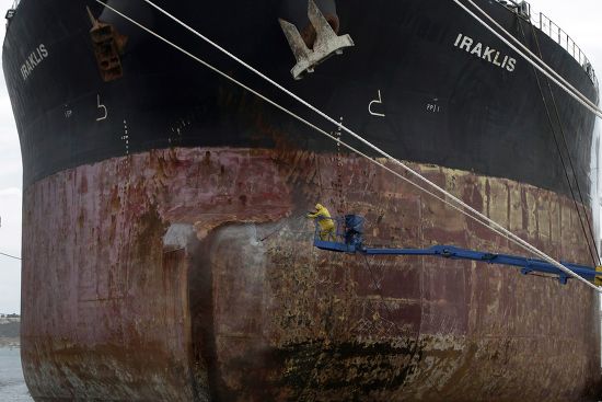 Worker Remove Rust Ship Using Water Editorial Stock Photo - Stock Image | Shutterstock